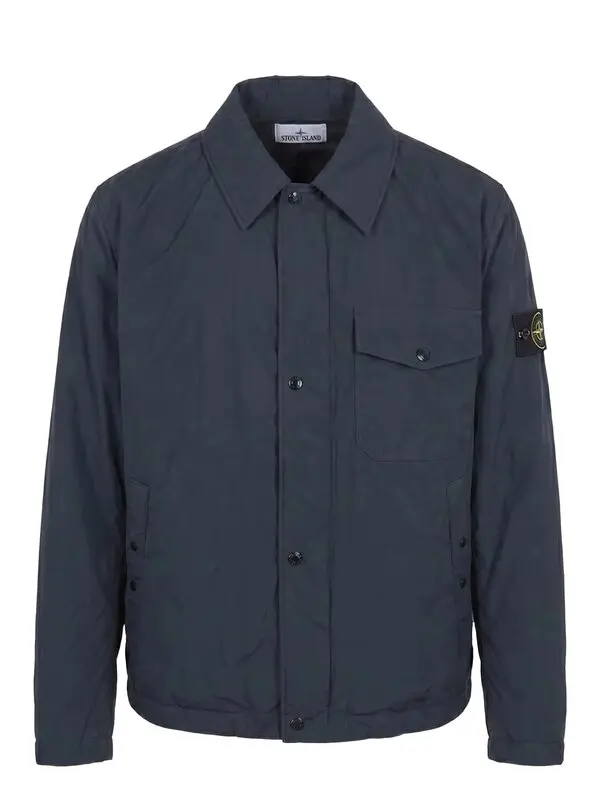 Stone Island Quilted Down Jacket With Classic Collar - Blu