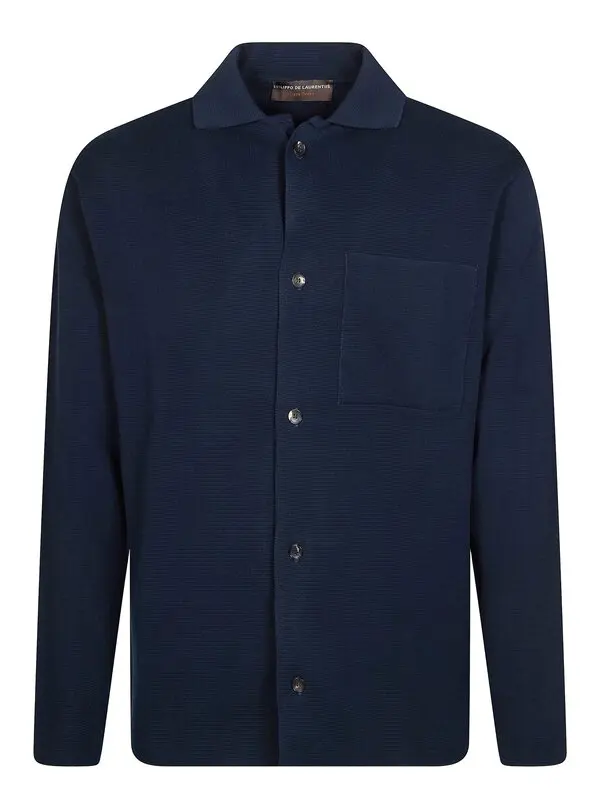 FILIPPO DE LAURENTIIS Textured Knit Shirt Jacket - Blu