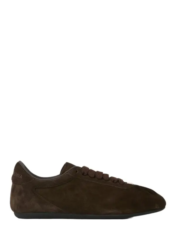 Dolce & Gabbana Suede Lace-up Sneakers With Logo Detail - Marrone