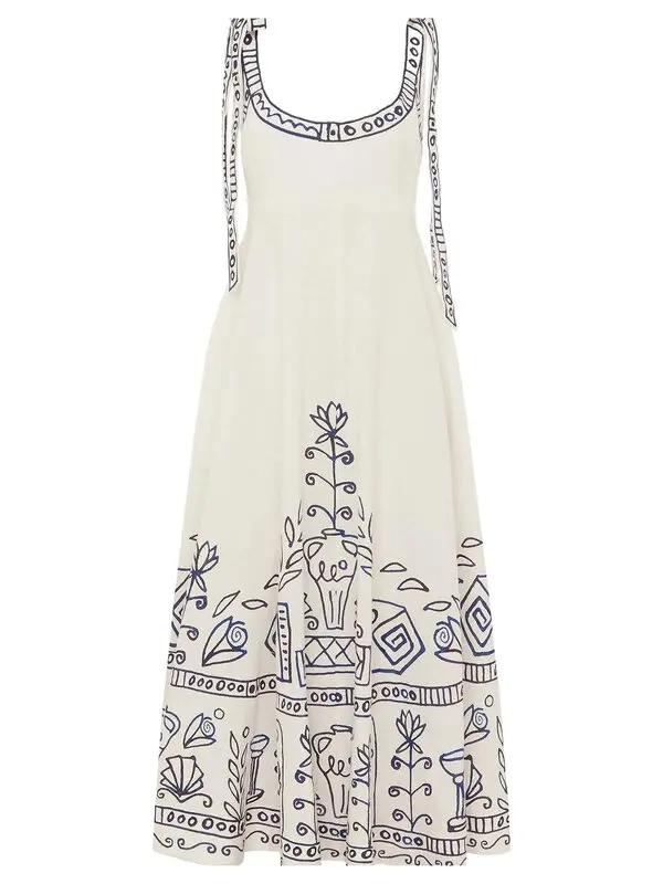 ALEMAIS Linen Mini Dress With Adjustable Straps - Bianco