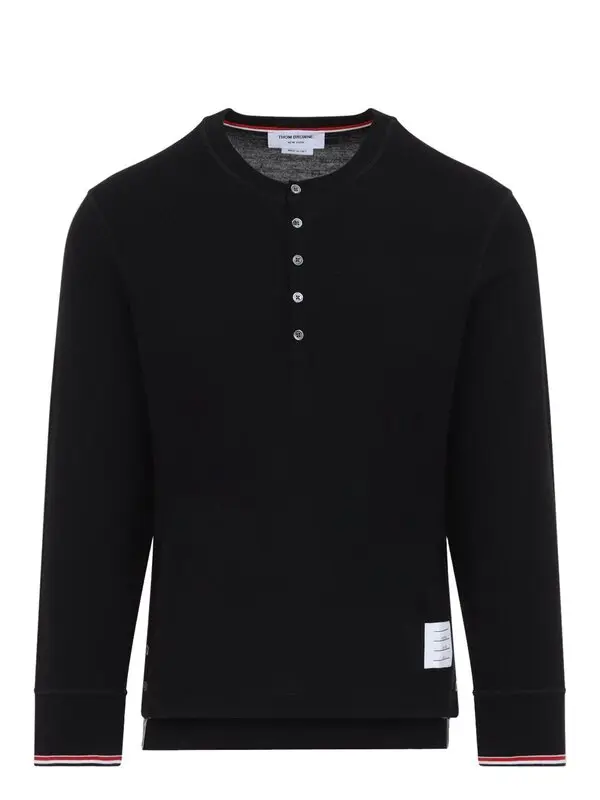 Thom Browne Wool Long-sleeve Henley Top - Black