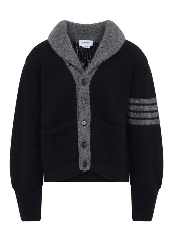 Thom Browne Wool Cardigan With Scarf Collar - Blue