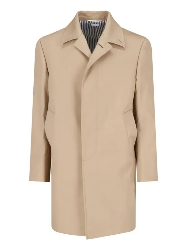 Thom Browne Tailored Overcoat With Notched Lapels - Beige