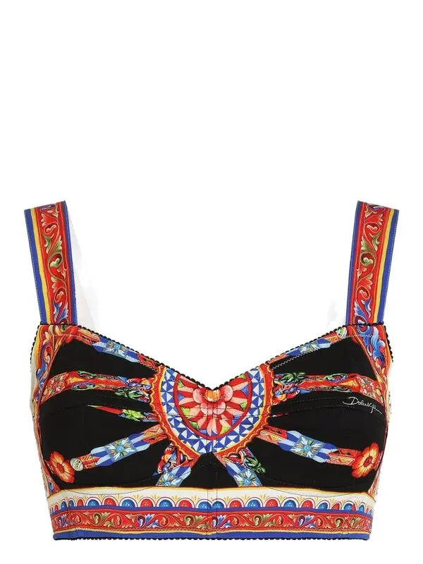 Dolce & Gabbana Printed Fabric Straps Silk-blend Corset Top - Multicolor