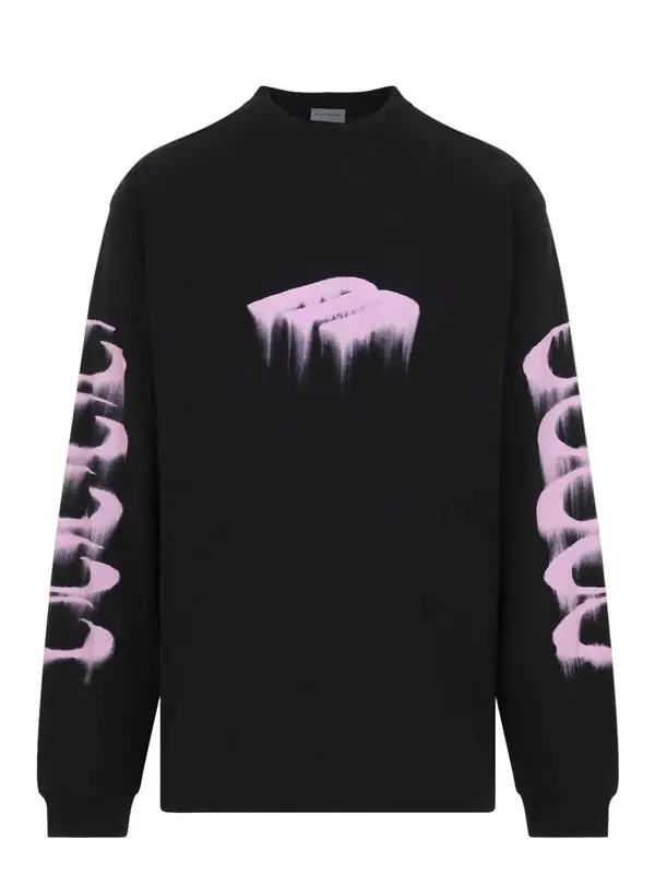 Balenciaga Long Sleeve Medium Fit Cotton T-shirt - Black