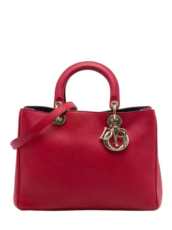 Dior Medium Pebbled Calfskin Diorissimo Satchel - Red