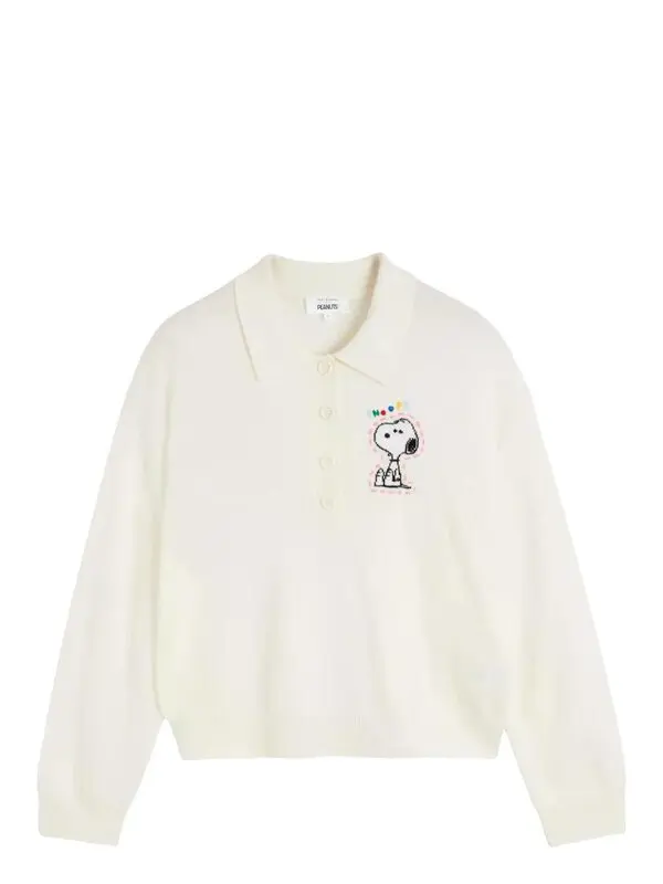 Chinti & Parker Snoopy Intarsia Knit Polo Top - Neutrals