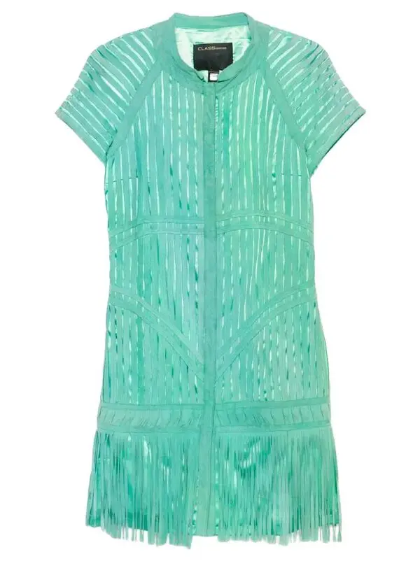 Roberto Cavalli 2000s Fringed Mini Dress - Green