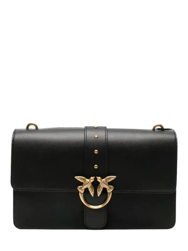 Pinko Love Birds Embellished Leather Shoulder Bag - Black