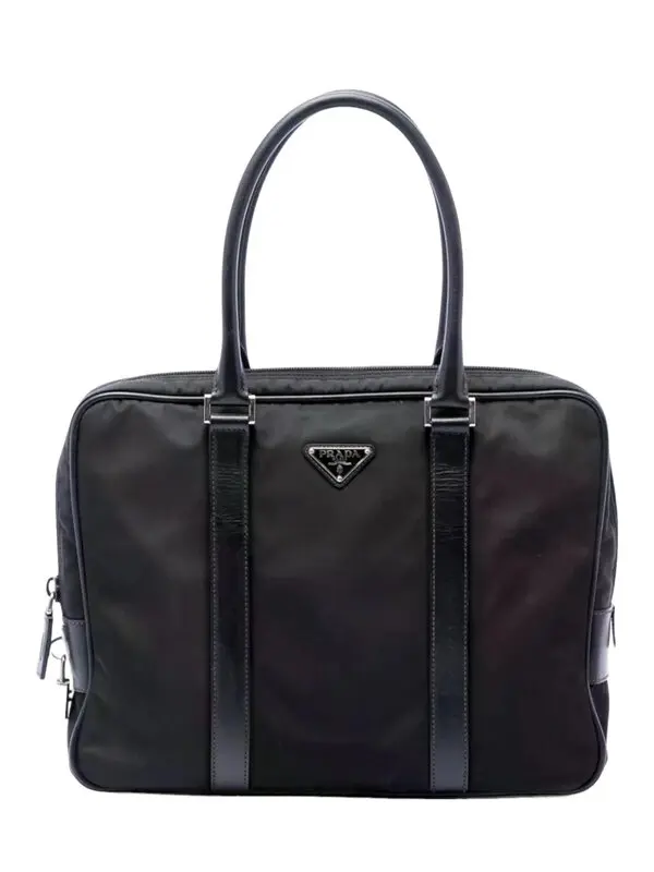 Prada Saffiano Trimmed Tessuto Business Bag - Black