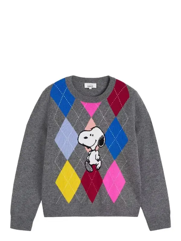 Chinti & Parker Snoopy Argyle Intarsia V-neck Sweater - Grey