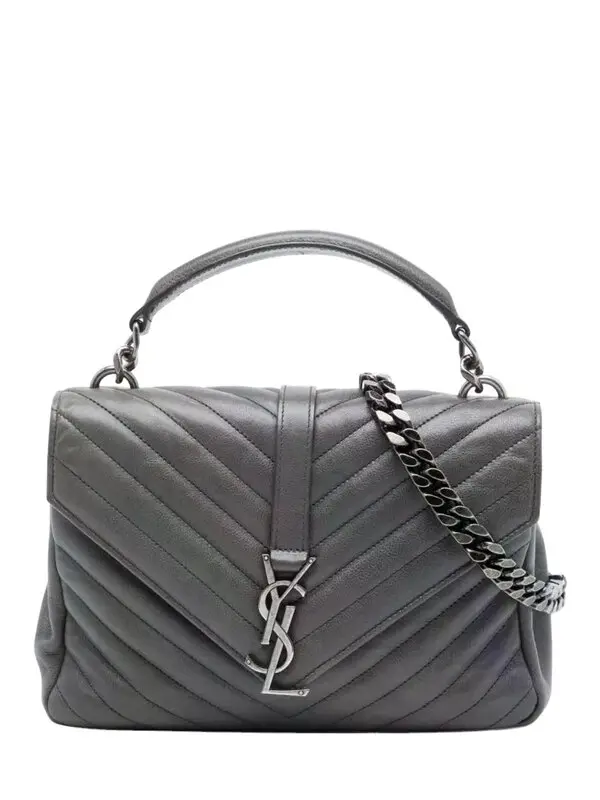 Saint Laurent Medium Chevron Sheepskin College Satchel - Grey