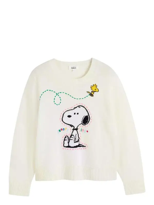 Chinti & Parker Snoopy Embroidered Crew Neck Sweater - Neutrals