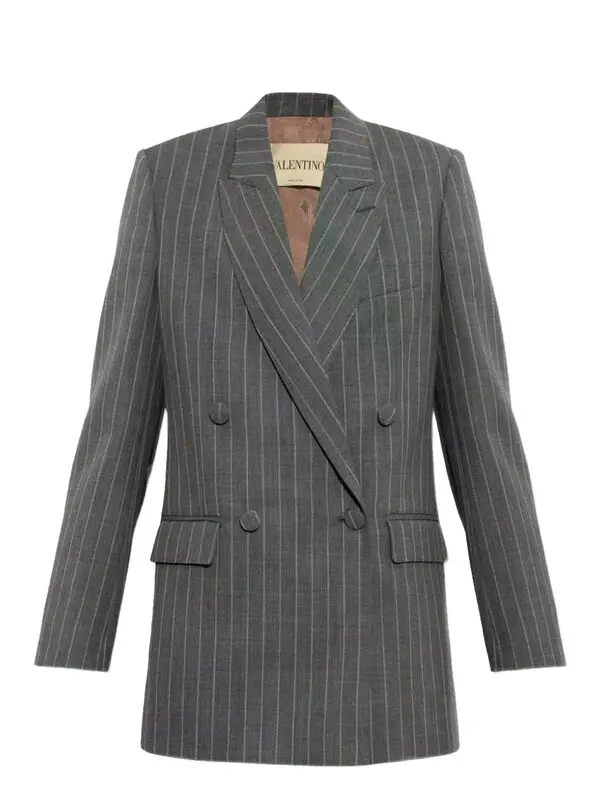 Valentino Garavani Double-breasted Pinstripe Wool Blazer - Grey
