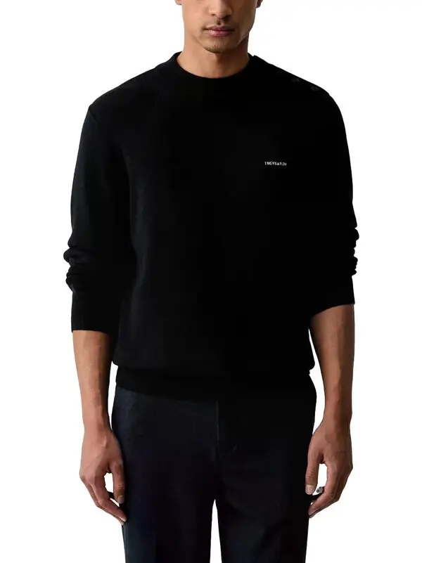 TRUSSARDI Logo Embroidered Crew Neck Sweater - Black