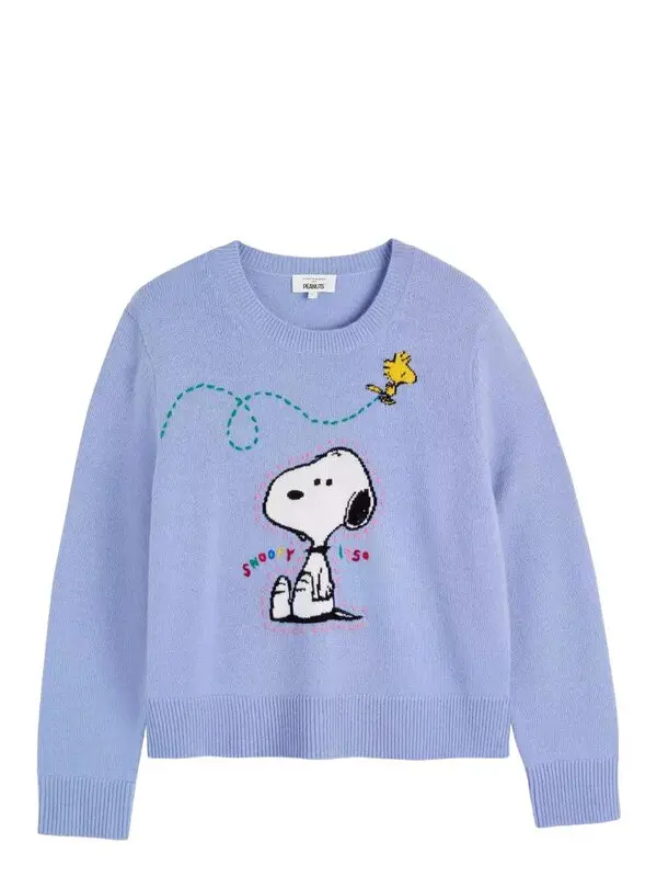 Chinti & Parker Snoopy Embroidered Crew Neck Sweater - Blue