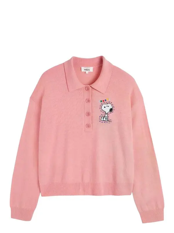 Chinti & Parker Snoopy Embroidered Polo Shirt - Pink
