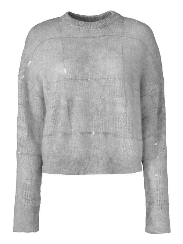 Brunello Cucinelli Sequin Embellished Plaid Sweater - Grey