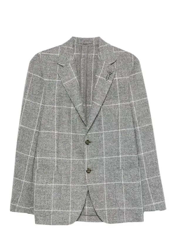 LARDINI Check-pattern Single-breasted Blazer - Grey