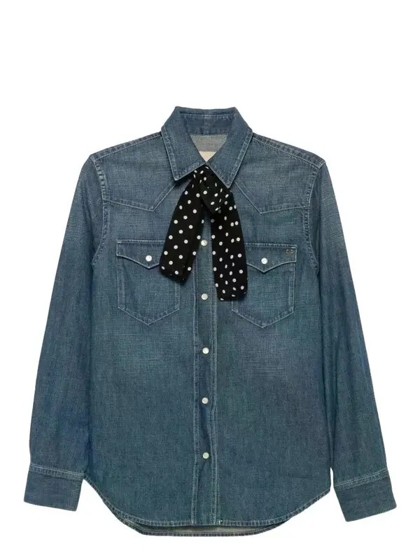 Valentino Garavani Vlogo Detail Pussy-bow Shirt - Blue