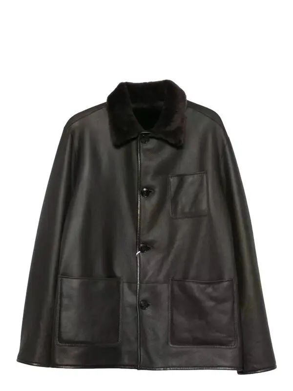 MANZONI 24 Shearling-collar Leather Jacket - Brown