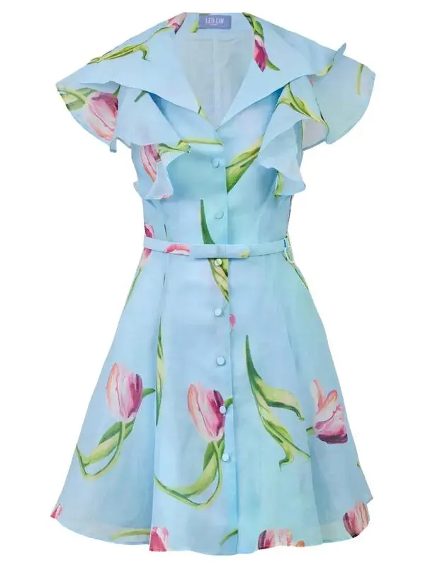 LEO LIN Isla Floral-print Mini Dress - Blue
