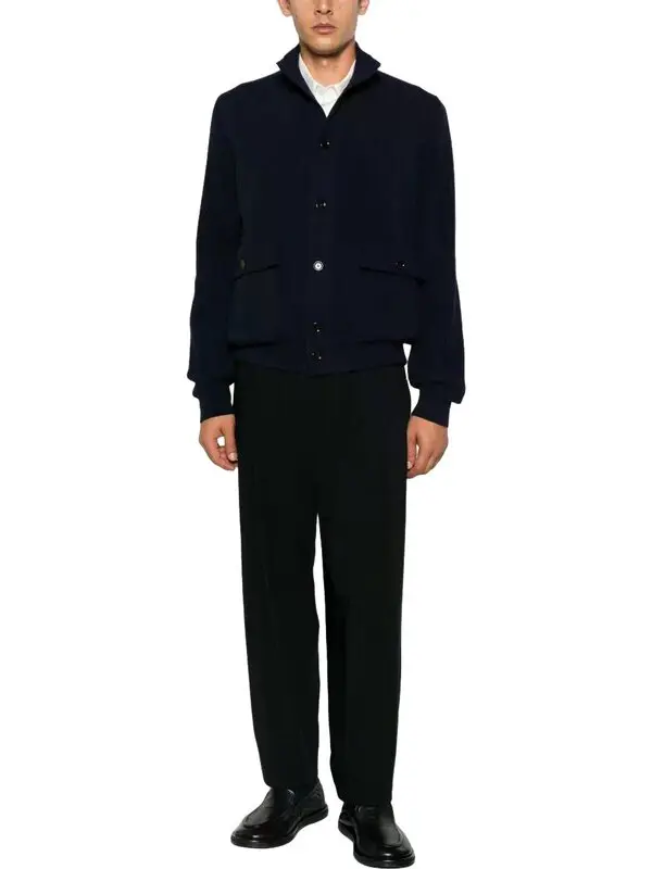 LARDINI Ribbed-knit Panelled Jacket - Blue