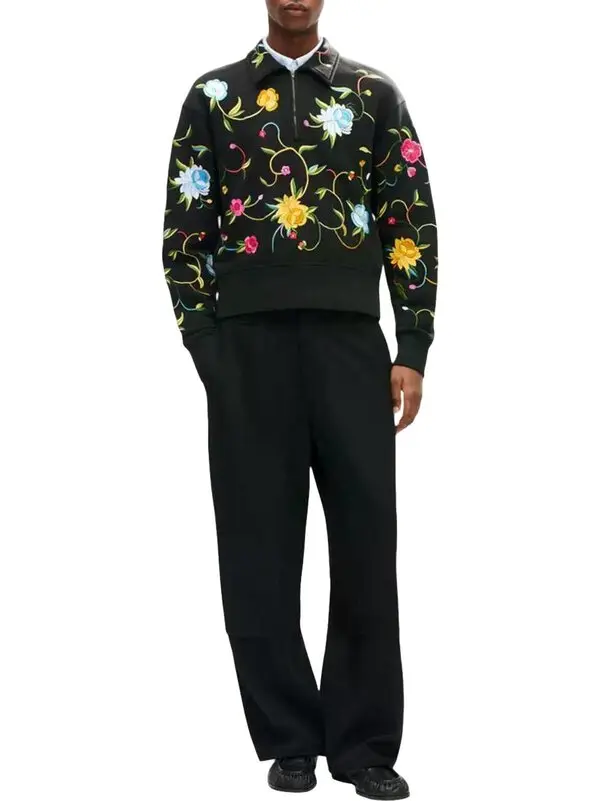 Kenzo Wildflower Embroidered Half-zip Sweatshirt - Black