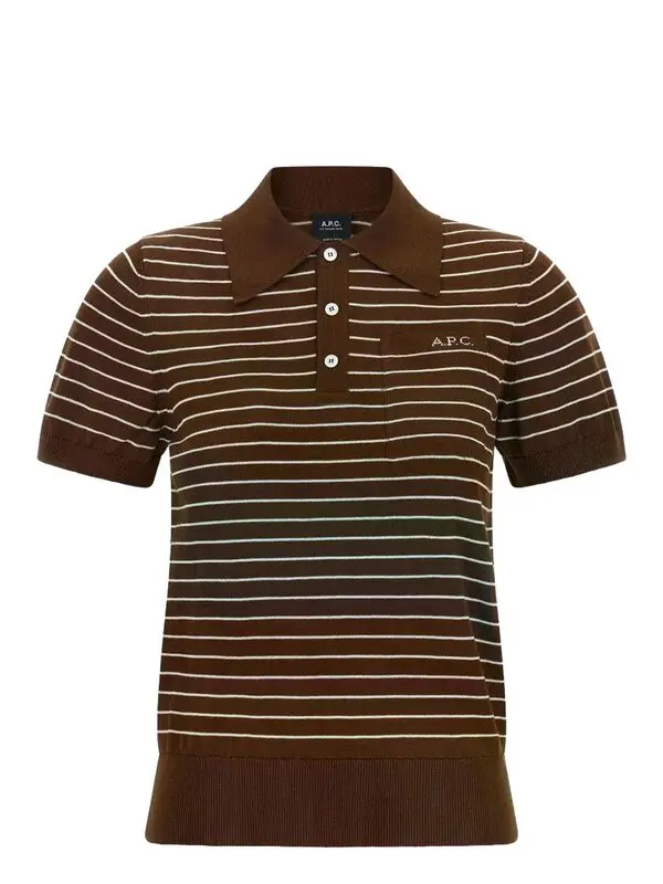 A.p.c. Aline Striped Knit Polo Shirt - Brown