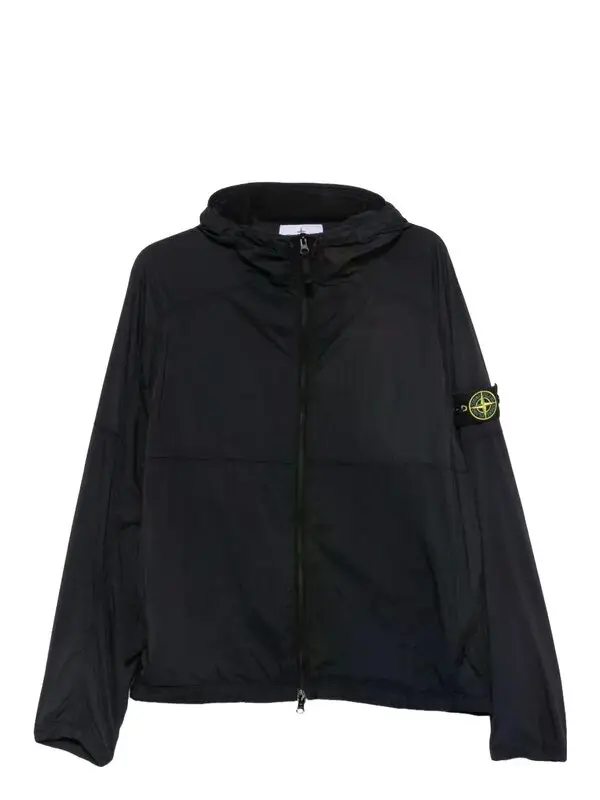 Stone Island Logo Patch Hooded Jacket - Black