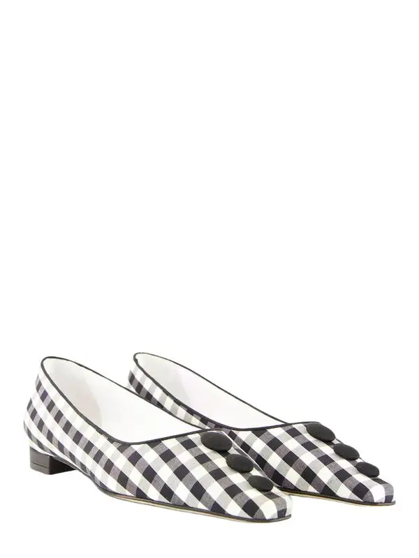 Manolo Blahnik Alexa Gingham Button-detail Flat Pumps - White
