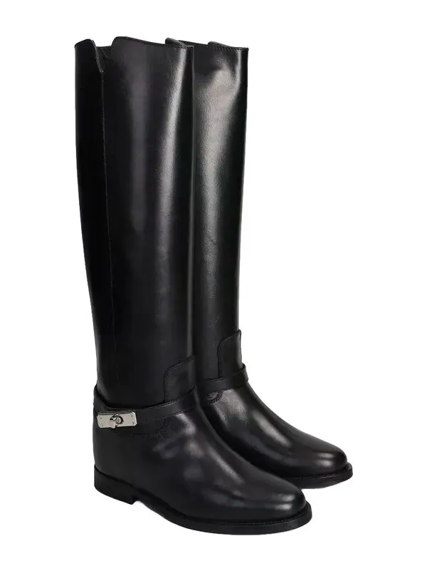 VIA ROMA 15 Knee-high Buckle Strap Boots - Black
