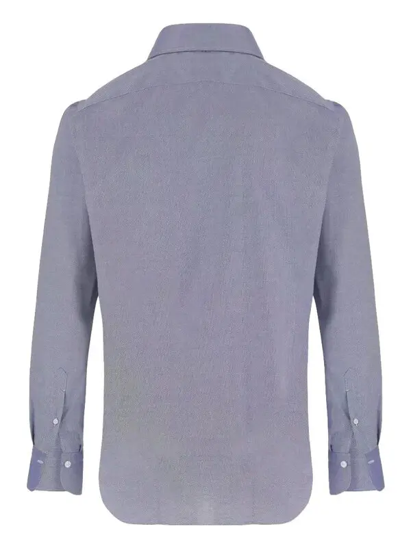 FINAMORE 1925 Button-up Rounded-hem Shirt - Blue