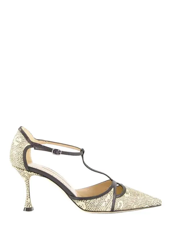 Manolo Blahnik Snakeskin-effect Leather T-bar Pumps - Neutrals