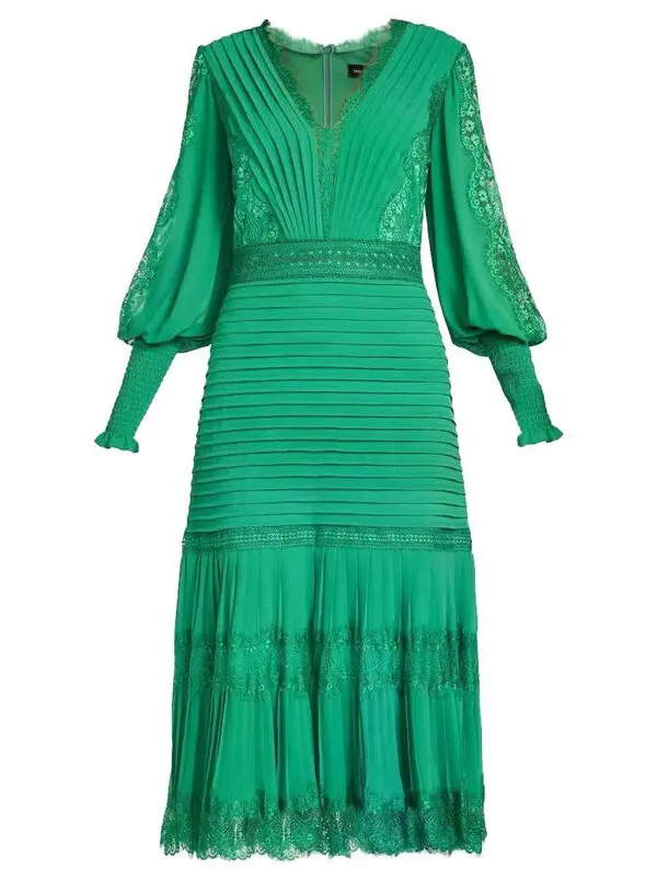 Tadashi Shoji Lace-panelled Pleated Midi Dress - Green