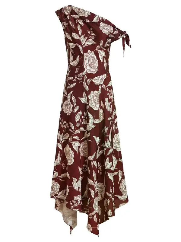 Tanya Taylor Loretta Floral-print One-shoulder Dress - Red