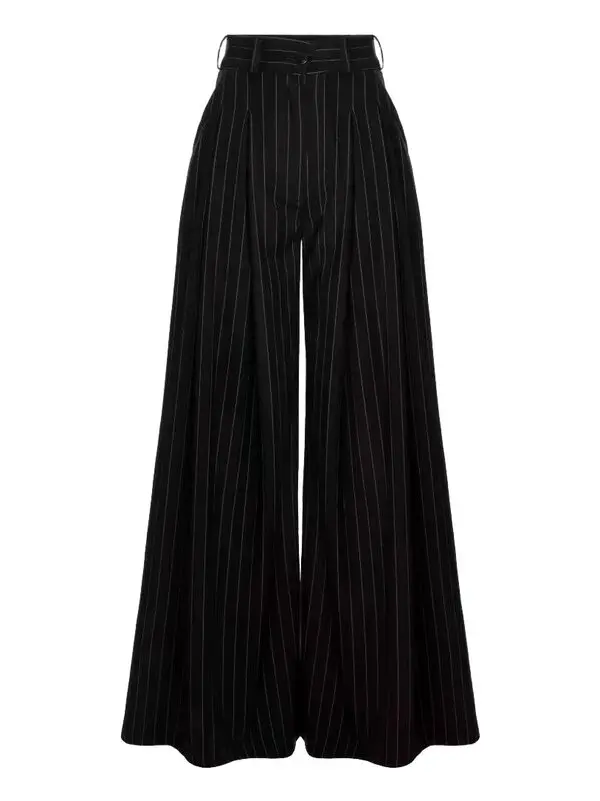 HAMZA Kimi Striped Wide-leg Trousers - Black