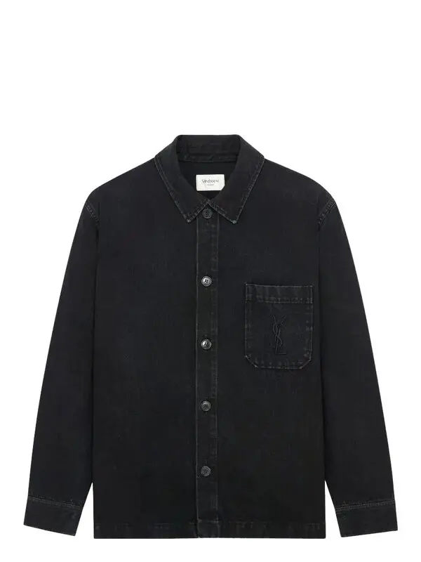 Saint Laurent Cassandre Overshirt In Cotton Linen Gabardine - Black