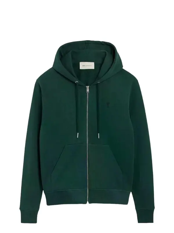 AMI Paris De Coeur Zip-up Hoodie - Green