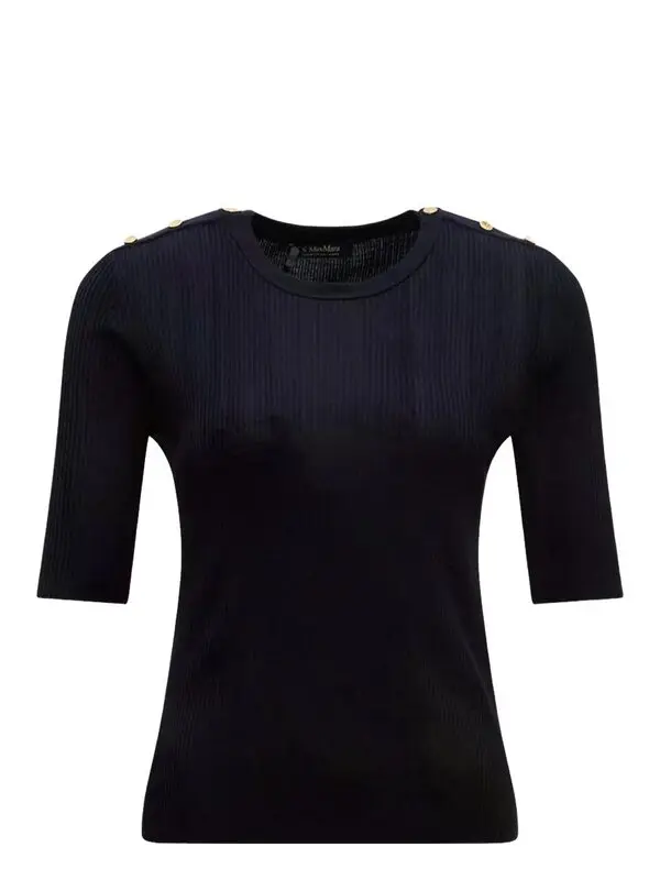 Max Mara Button-embellished Ribbed-knit Sweater - Blue