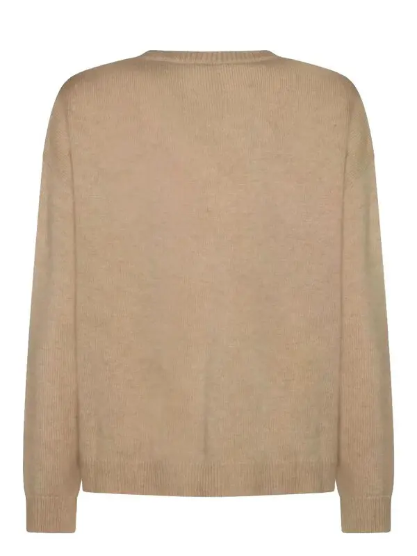 Max Mara Oversized Wool And Cashmere Sweater With Embellished Monogram - Neutrals