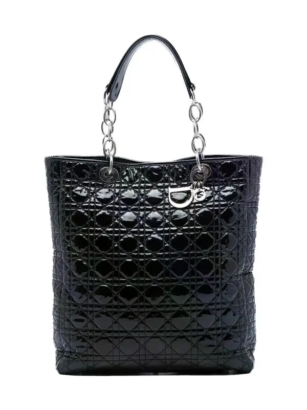 Dior Patent Cannage Lady Soft Shopping Tote Bag - Black