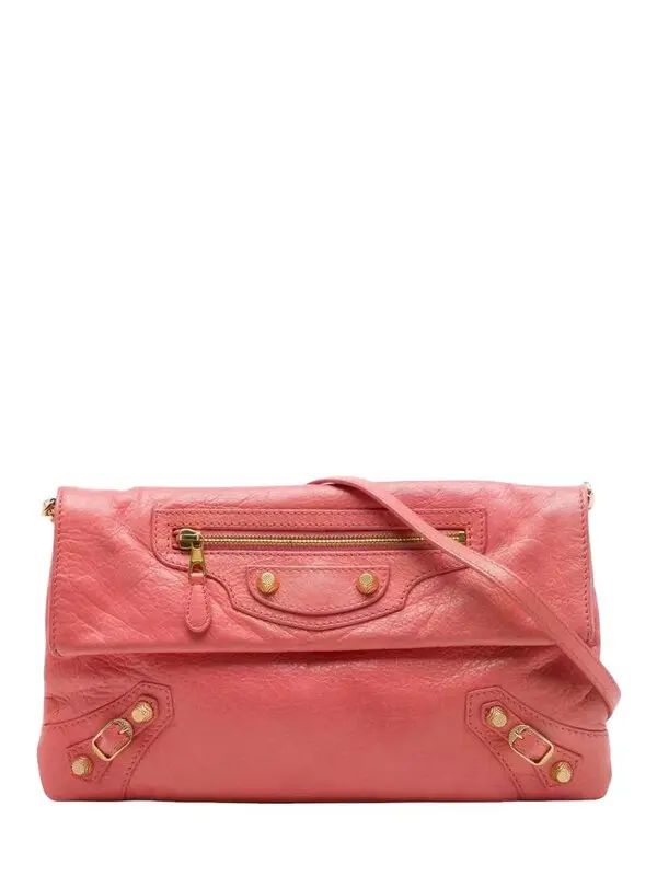 Balenciaga Lambskin Leather Motocross Envelope Clutch With Strap - Pink