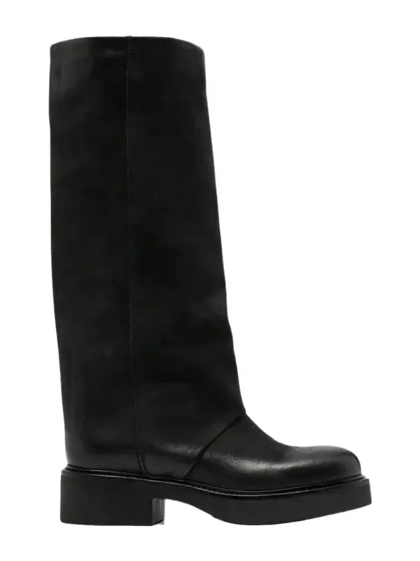 METISSE Fold-over Leather Boots - Black