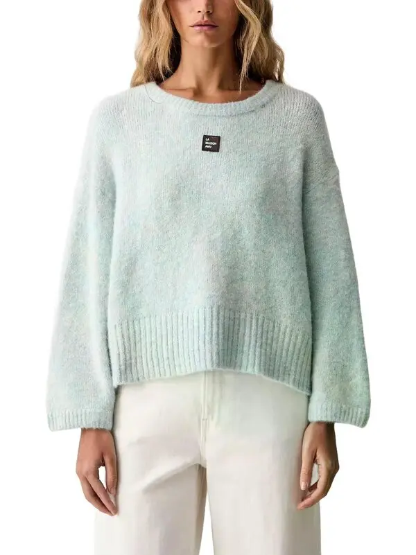 American Vintage Logo Patch Ribbed Trim Sweater - Blue