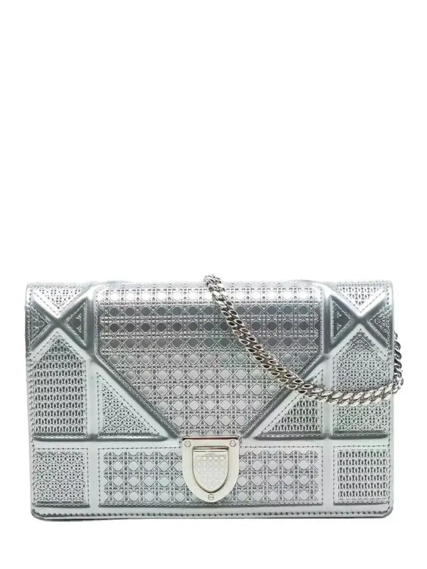 Dior Metallic Patent Diorama Wallet On Chain Crossbody Bag - Silver