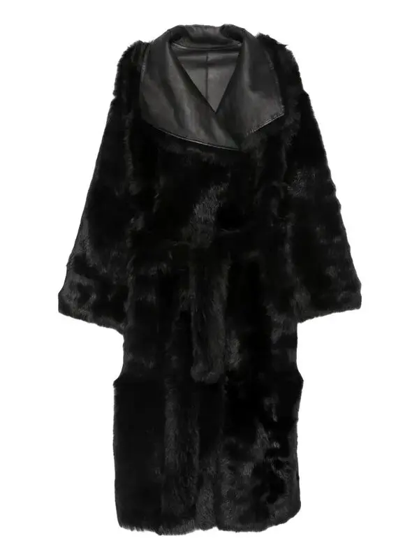 YVES SALOMON Shearling-trimmed Faux Fur Coat - Black
