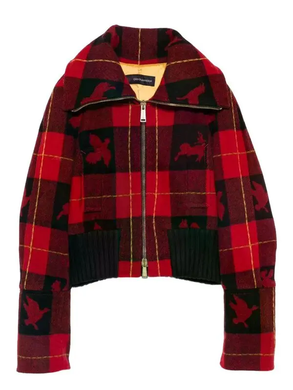 Dsquared2 And Multicolour Check-pattern Graphic Print Cropped Jacket - Red