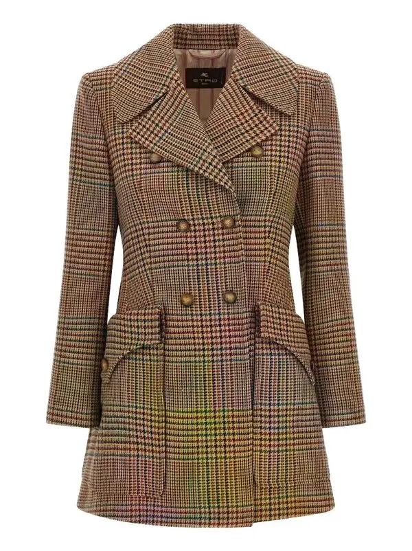 Etro Prince Of Wales Double-breasted Wool Coat - Brown