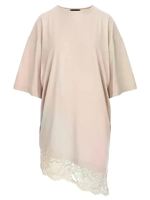 HAMZA Lace-trim Asymmetric Dress - Neutrals